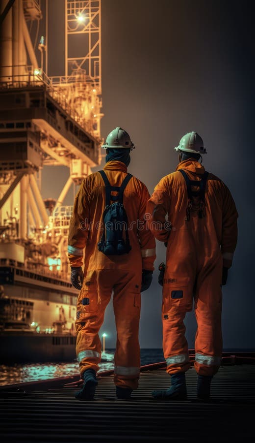 Offshore Oilrig Workers Woking at an Oilrig Stock Illustration ...