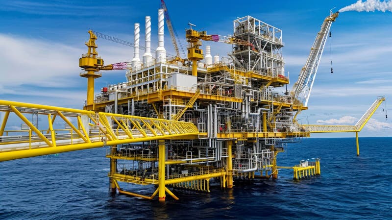 Offshore Platform Extracts Oil and Gas while Surrounded by Calm Waters ...