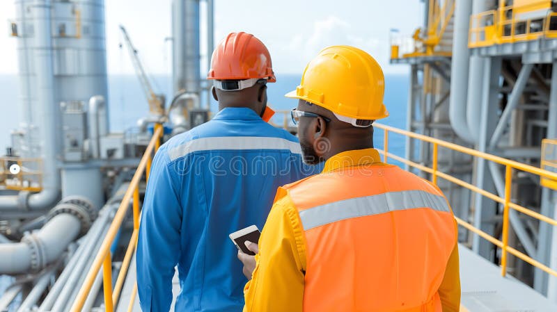 Offshore Platform Inspection Team Conducting a Safety Audit on Deck ...