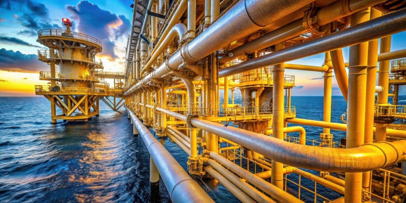Offshore Platform Pipeline Network at Sunset Industrial Infrastructure ...