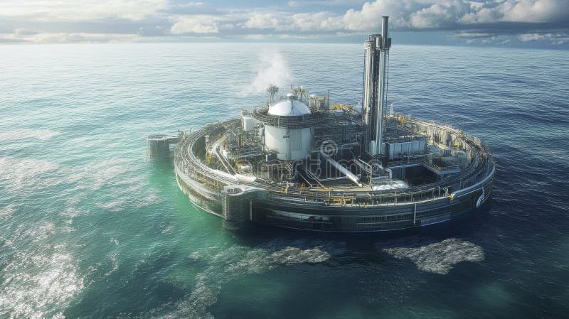 Offshore Rocket Launch Platform on Calm Ocean Stock Illustration ...