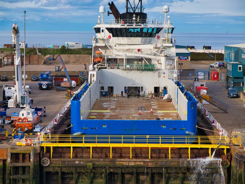 Offshore Service Ship with Cargo Deck at the Port of Aberdeen Editorial ...