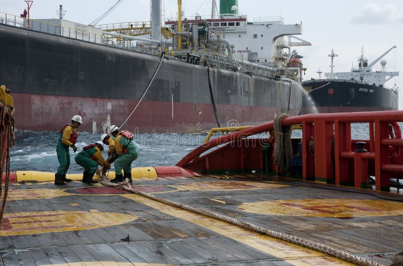 Offshore Vessel Crew Working on Deck Editorial Stock Image - Image of ...