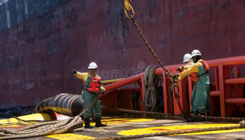 Offshore Vessel Crew Working on Deck Editorial Photography - Image of ...