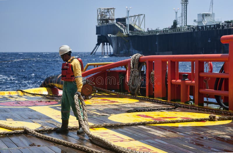 Offshore Vessel Crew Working on Deck Editorial Image - Image of boat ...