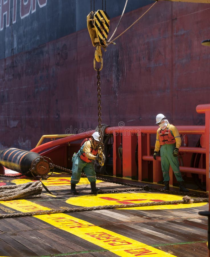 Offshore Vessel Crew Working on Deck Editorial Image - Image of hose ...