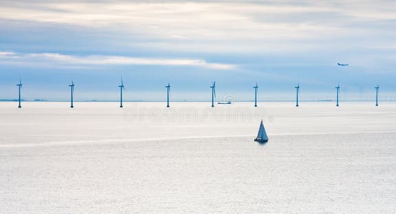 Offshore Wind Farm at Early Morning Stock Image - Image of power ...