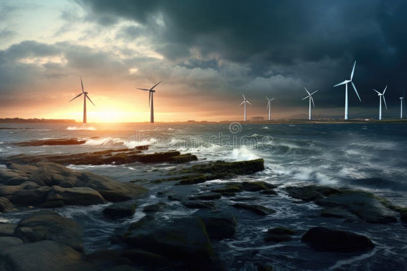 Offshore Wind Farm. Wind Generators in Sea. Generative AI Stock Photo ...