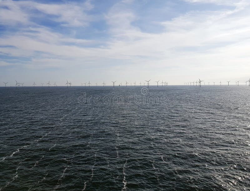 Offshore Wind Farm in the Sea. Wind Turbine in the Water Stock Photo ...