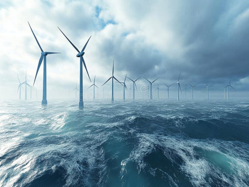 Offshore Wind Farm, a Sustainable Energy Solution Stock Illustration ...