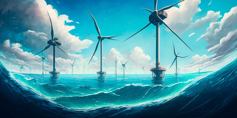 Offshore Wind Farm with Turbines in the Ocean Generative AI Stock ...