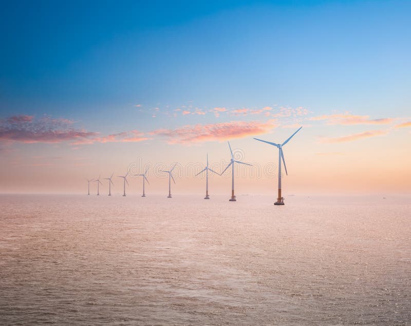 Offshore Wind Farm Sunset Renewable Energy Ocean Power Clean Seascape ...
