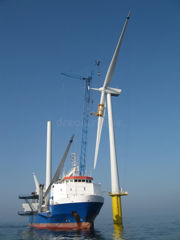 Offshore Wind Turbine Installation Stock Photo - Image of port, clouds ...