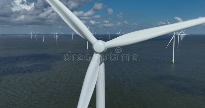 WInd Turbine on Open Water, Off Shore Wind Turbines, Close Up Aerial ...