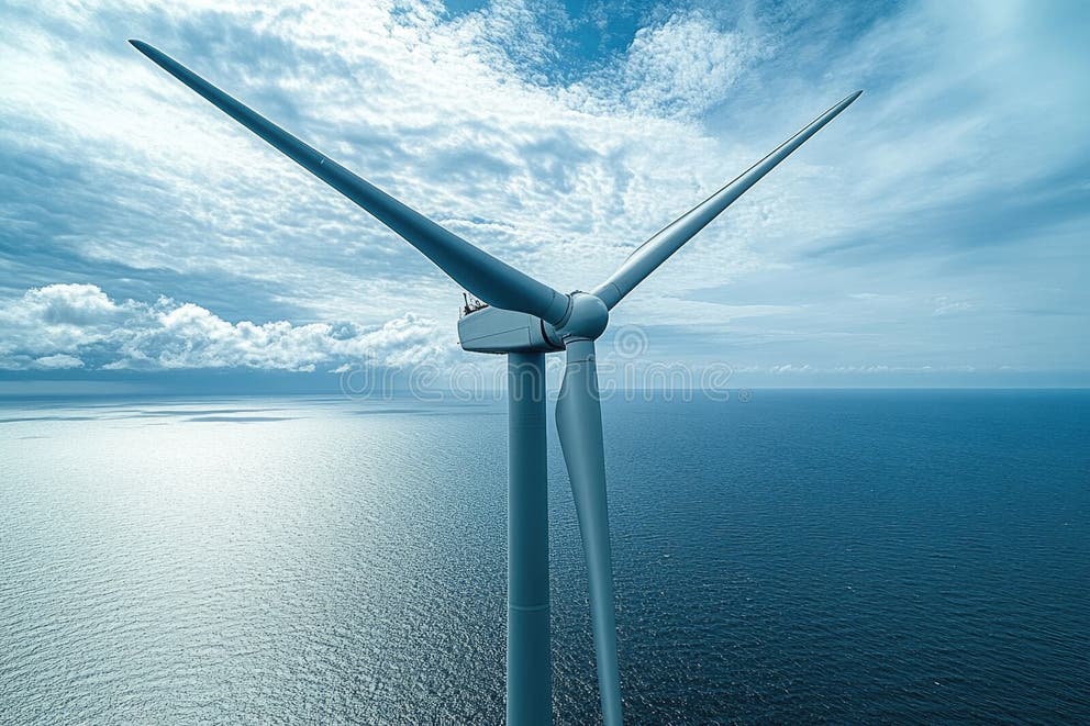 Offshore Wind Turbine Standing Alone in Open Water Stock Photo - Image of wind, wave: 375906372