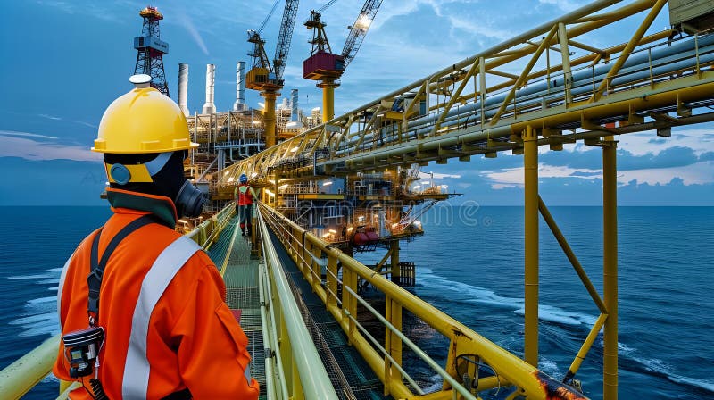 Offshore Workers Work on Both Oil Power and on Drilling Rigs. a Worker ...