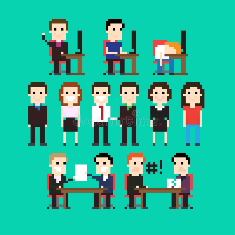 Pixel Art Office Worker Escena Ilustración del Vector - Ilustración de ...