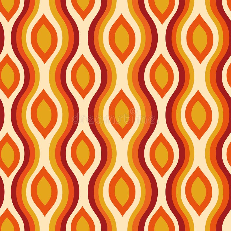 Mid Century Modern Ogee Ovals Seamless Pattern with Retro 70s Waves ...