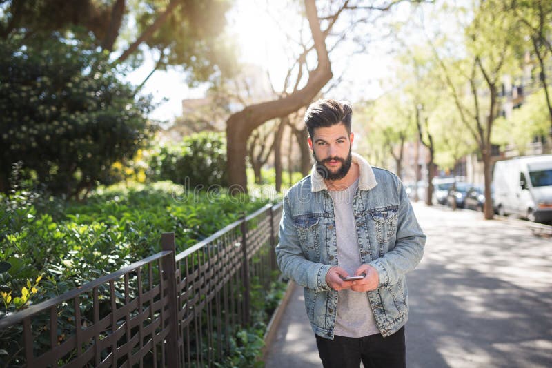 Oh, hello stock photo. Image of hairstyle, street, gadget - 71173154