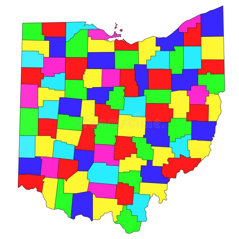 Ohio Administrative Map. Counties Map of Ohio with Different Colours ...