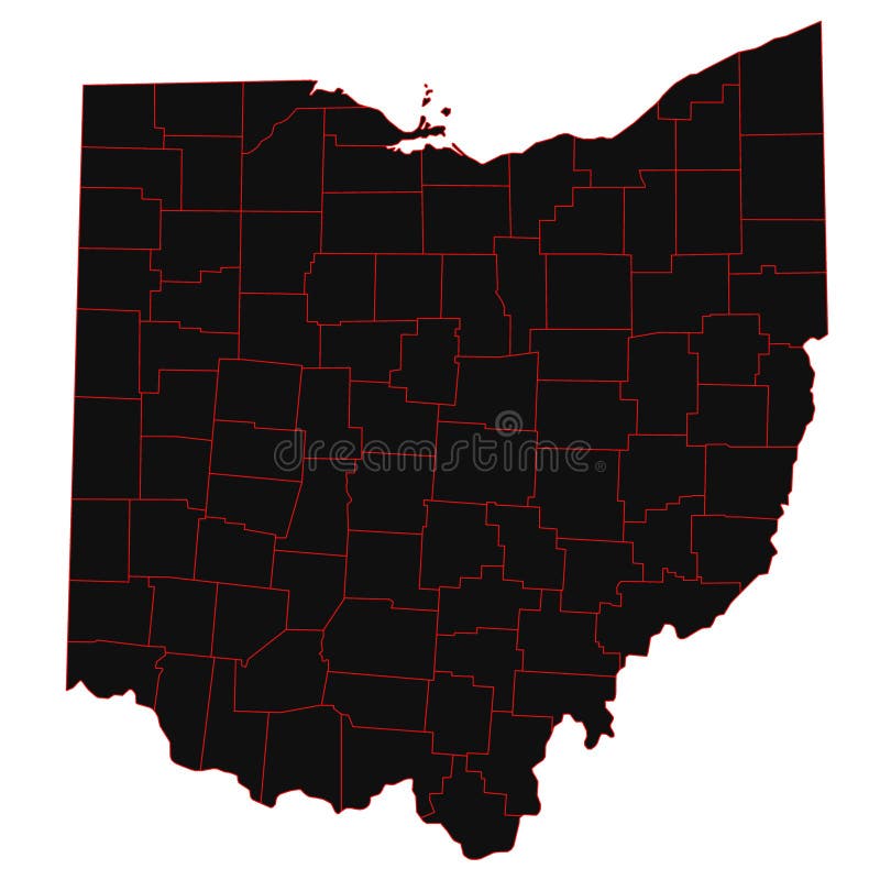 Ohio Administrative Map. Counties Map of Ohio with Different Colours ...