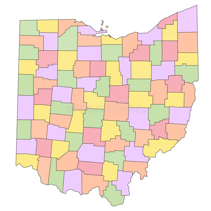 Ohio Administrative Map. Counties Map of Ohio with Different Colours ...