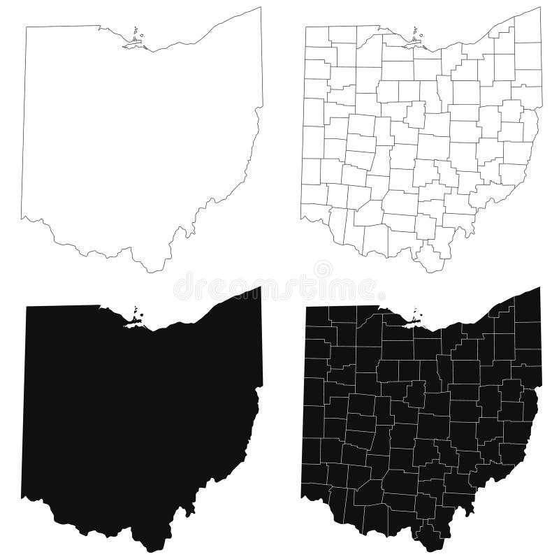 Ohio Administrative Map, Ohio Outline and Counties State Map Set ...