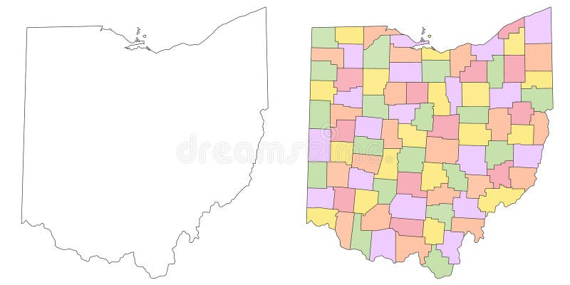 Ohio Administrative Map, Ohio Outline and Counties State Map Set ...