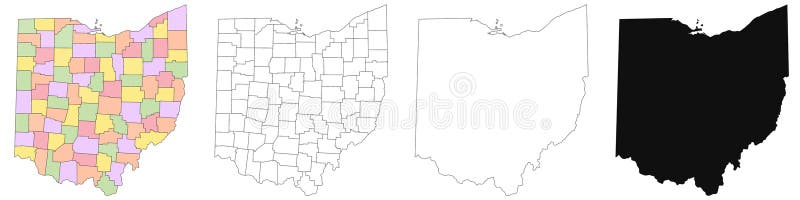 Ohio Administrative Map, Ohio Outline and Counties State Map Set ...