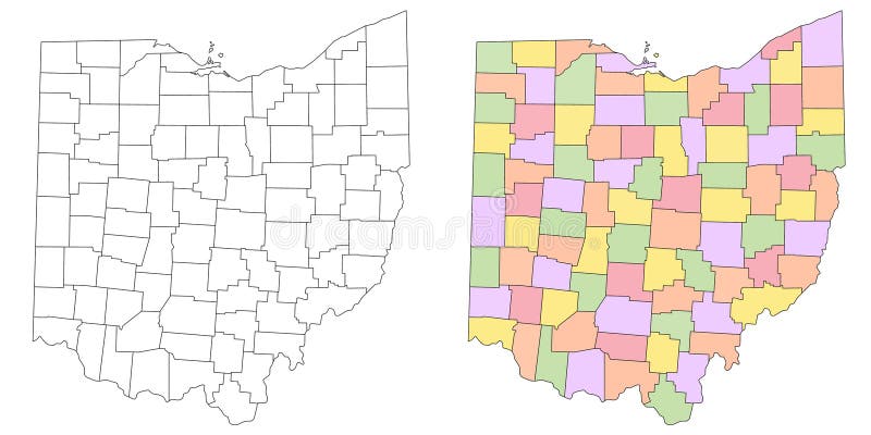 Ohio Administrative Map, Ohio Outline and Counties State Map Set ...