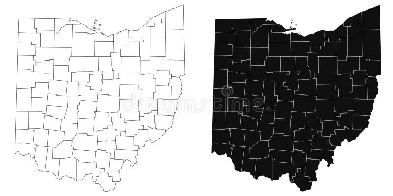 Ohio Administrative Map, Ohio Outline and Counties State Map Set ...