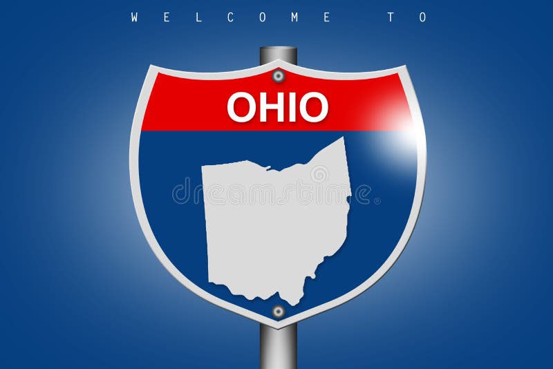 Ohio Map on Highway Road Sign Over Blue Background Stock Illustration ...