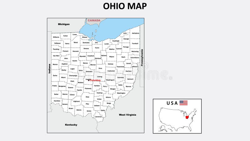 Ohio Map. Political Map of Ohio with Boundaries in White Color Stock ...