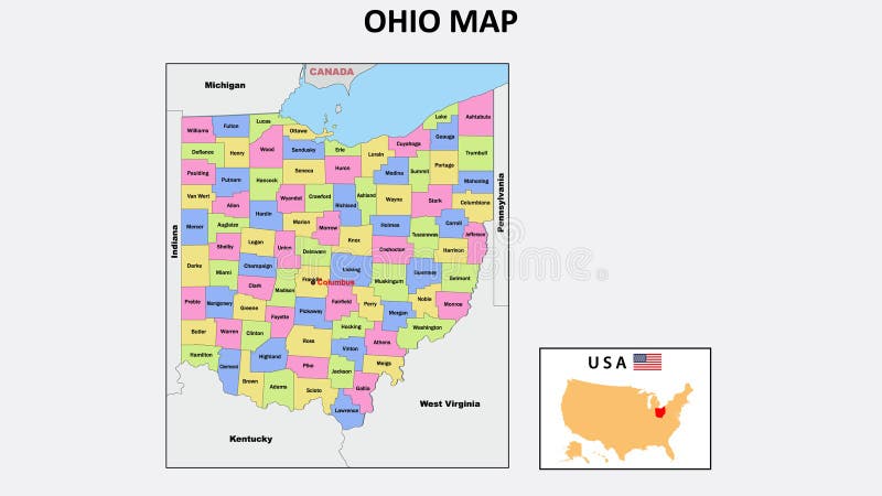 Ohio Map. State and District Map of Ohio Stock Vector - Illustration of ...