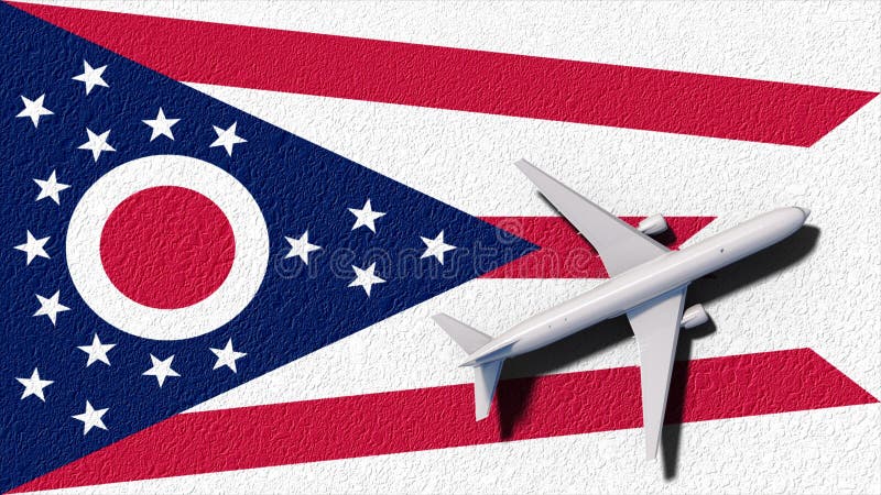 Ohio State Flag and Airplane Fly. Flight and Travel 3D Illustration ...