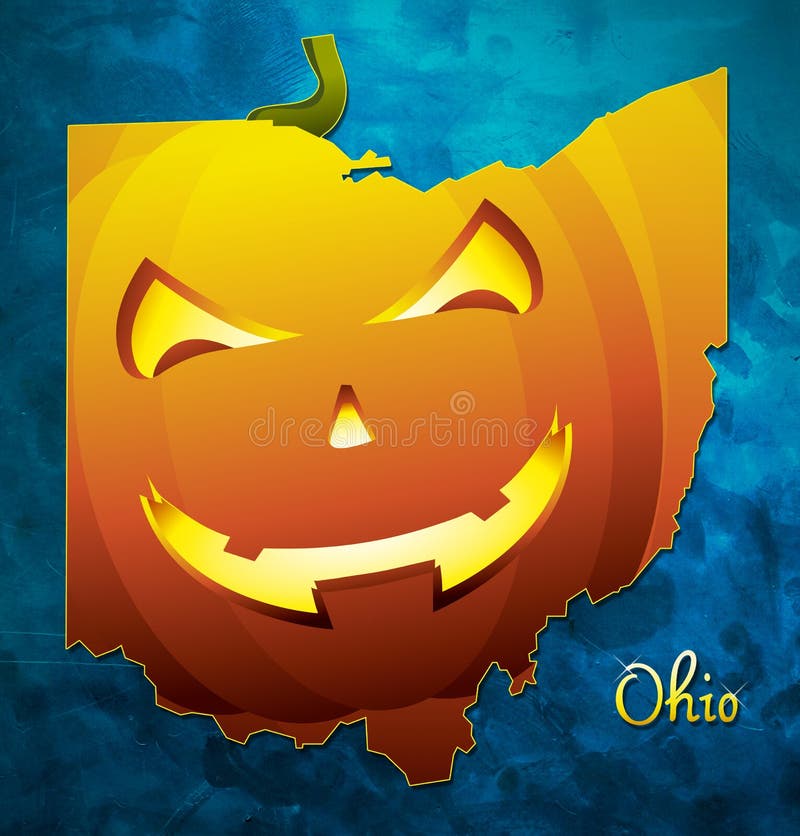 Ohio State Map USA with Halloween Pumpkin Face Illustration Stock ...