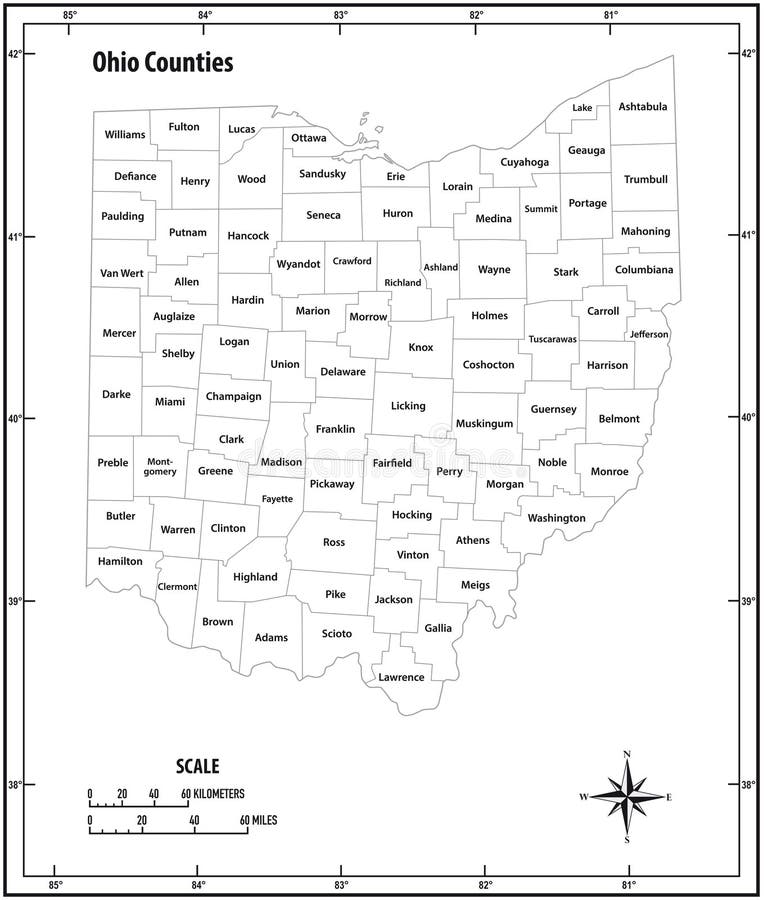 Ohio State Outline Administrative and Political Vector Map in Black and ...
