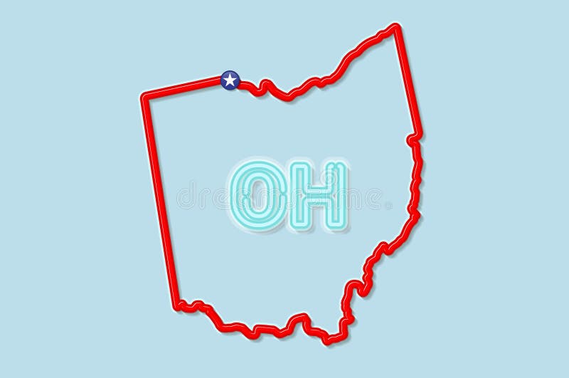 Ohio US State Map Red Outline Border. Vector Illustration. Two-letter ...