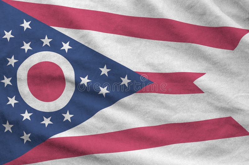 Ohio US State Flag Depicted on Folded Wavy Fabric of Old Cloth Stock ...