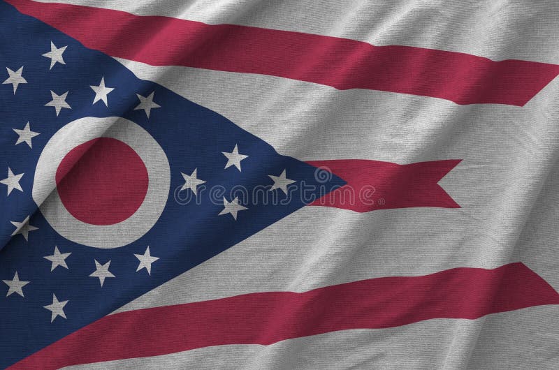 Ohio US State Flag Depicted on Folded Wavy Fabric of Old Cloth Stock ... Ohio US State Flag Depicted on Folded Wavy Fabric of Old Cloth Stock ...