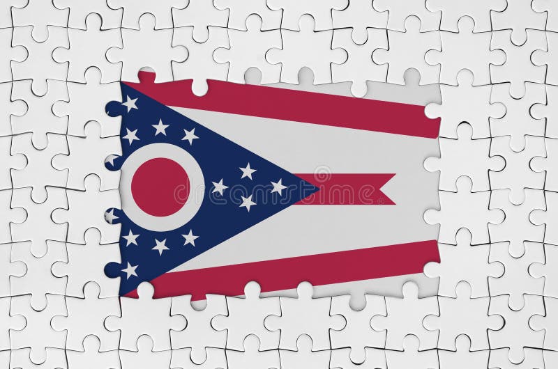 Ohio US State Flag in Frame of White Puzzle Pieces with Missing Central ...