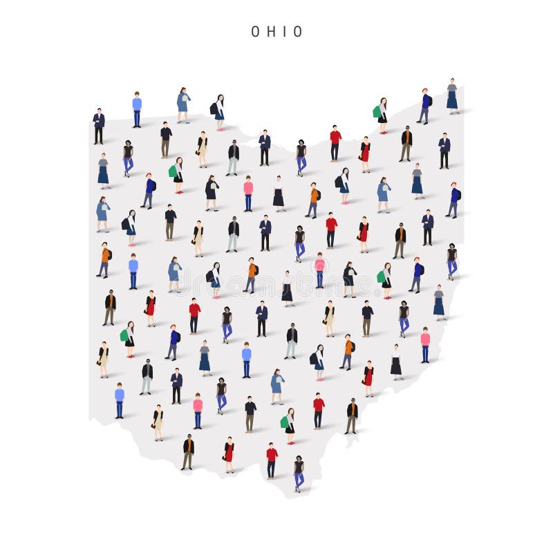 Ohio US State Population Map. Large Group of People. Flat Vector ...