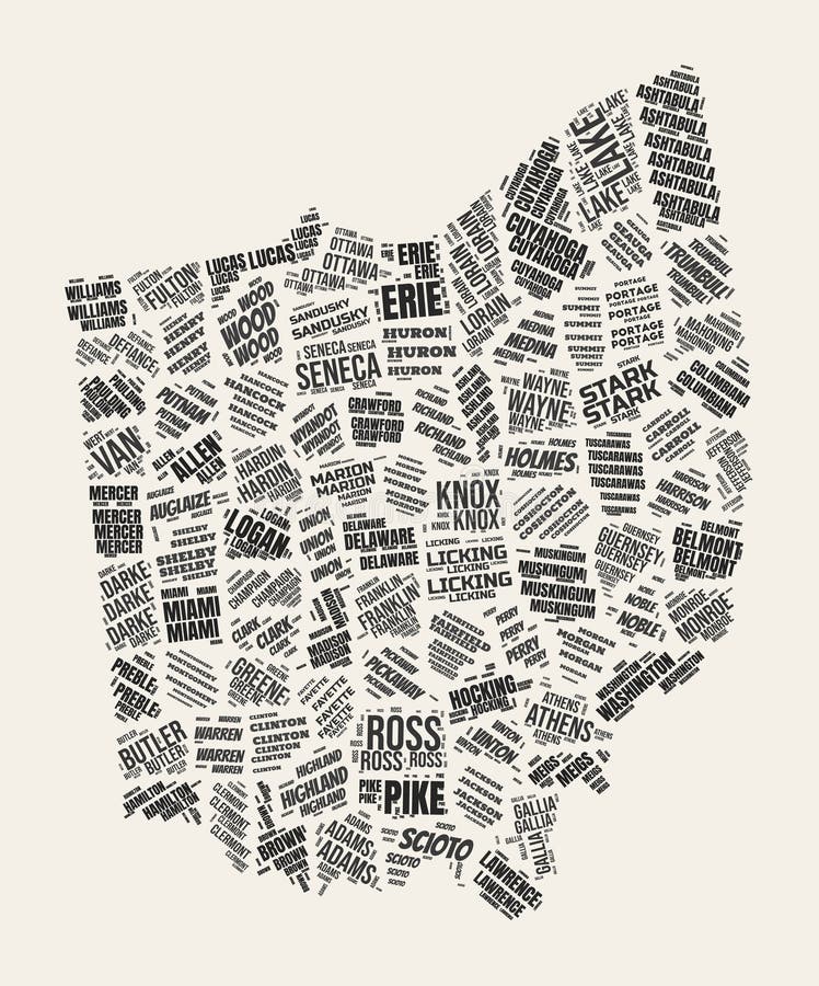 Ohio Word Cloud. State with Counties Division Stock Vector ...