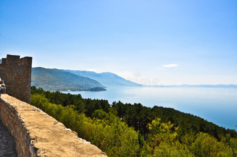 Ohrid Lake from Samuil S Castle Stock Photo - Image of forest, boundary ...