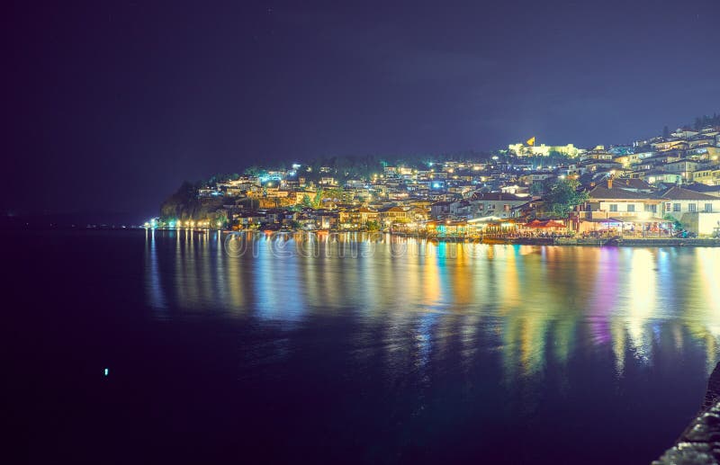 Ohrid, Macedonia at night stock photo. Image of large - 155732746