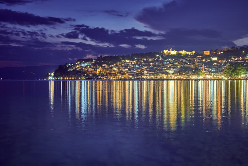 Ohrid, Macedonia at night stock photo. Image of lakeside - 155733742