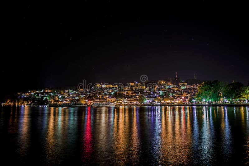 Ohrid at night stock image. Image of ohrid, promenade - 75600073