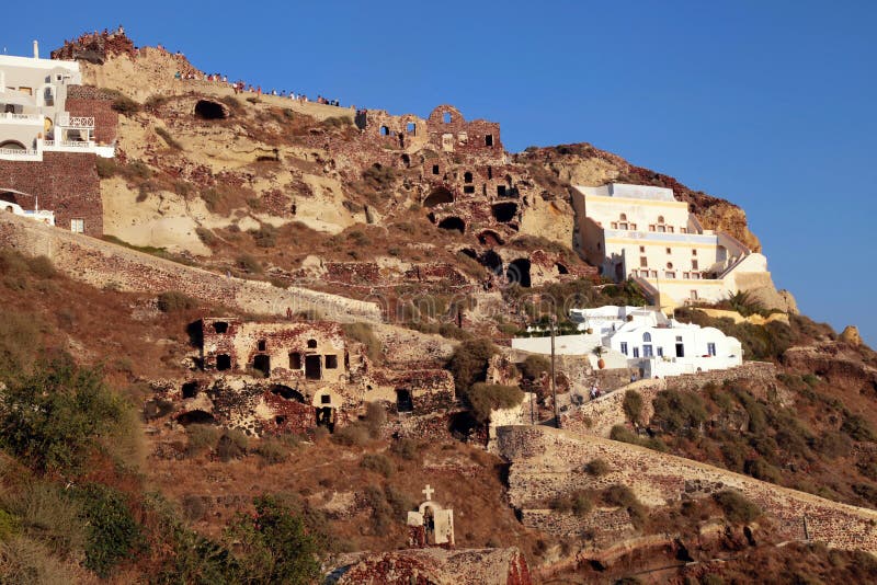 Oia Castle, Santorini Island, Greece Stock Photo - Image of building ...