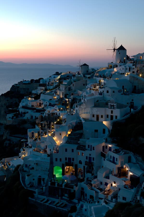 Sunset at Santorini island stock image. Image of ancient - 27295547