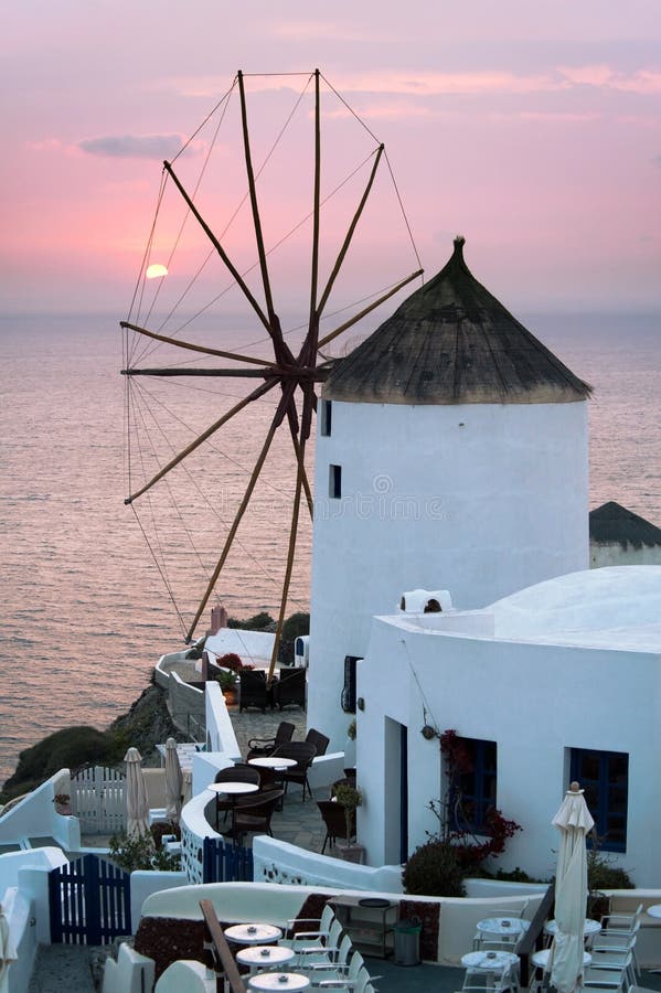 Windmill at Sunset in Santorini, Greece Stock Photo - Image of ...